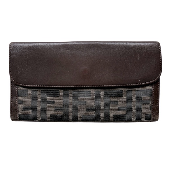 Fendi | Bags | Authentic Fendi Zucca Monogram Canvas Leather Long ...